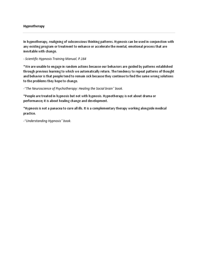 Hypnotherapy: - Scientific Hypnosis Training Manual, P.164 | PDF