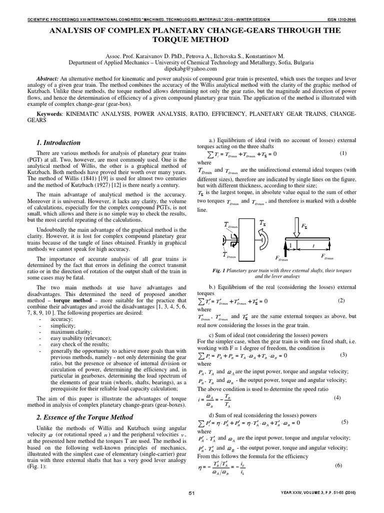 Complex Planetary Method | PDF | Torque | Gear
