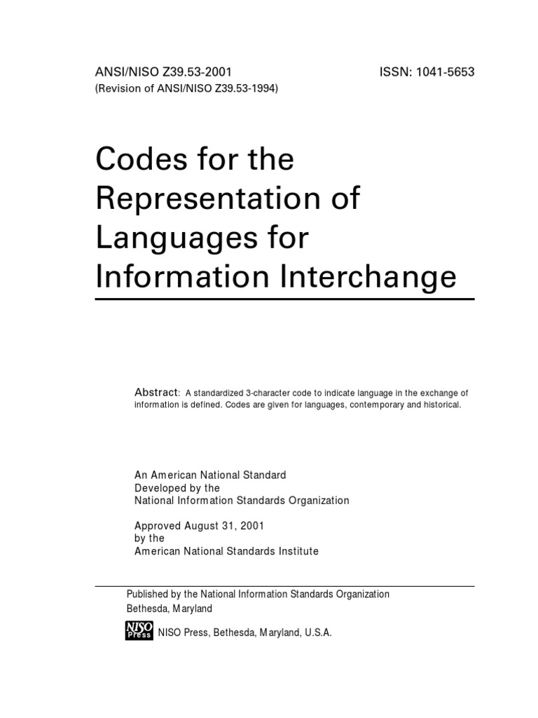 Codes For The Representation of Languages For Information Interchange ...