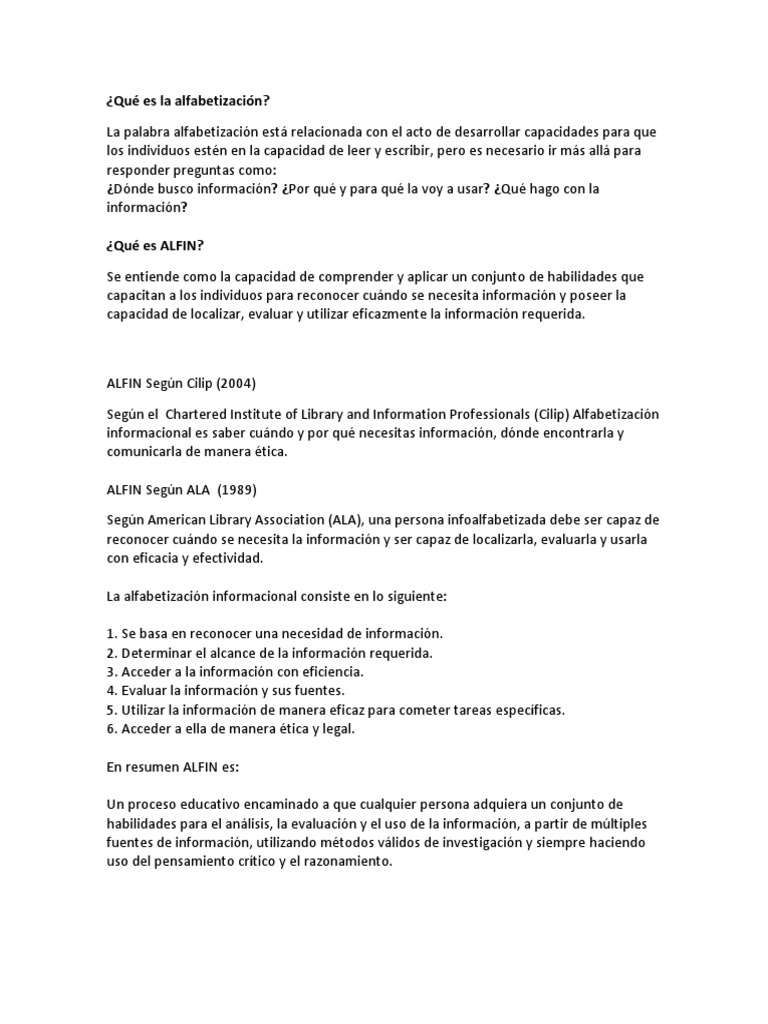 Que Es Alfin | Alfabetización Informacional | Conceptos psicologicos