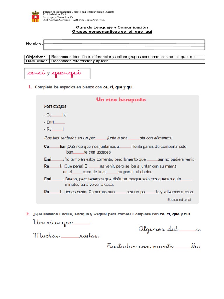 Guía Ce Ci - Que - Qui 2° Básicos | PDF | Estudios de idiomas extranjeros