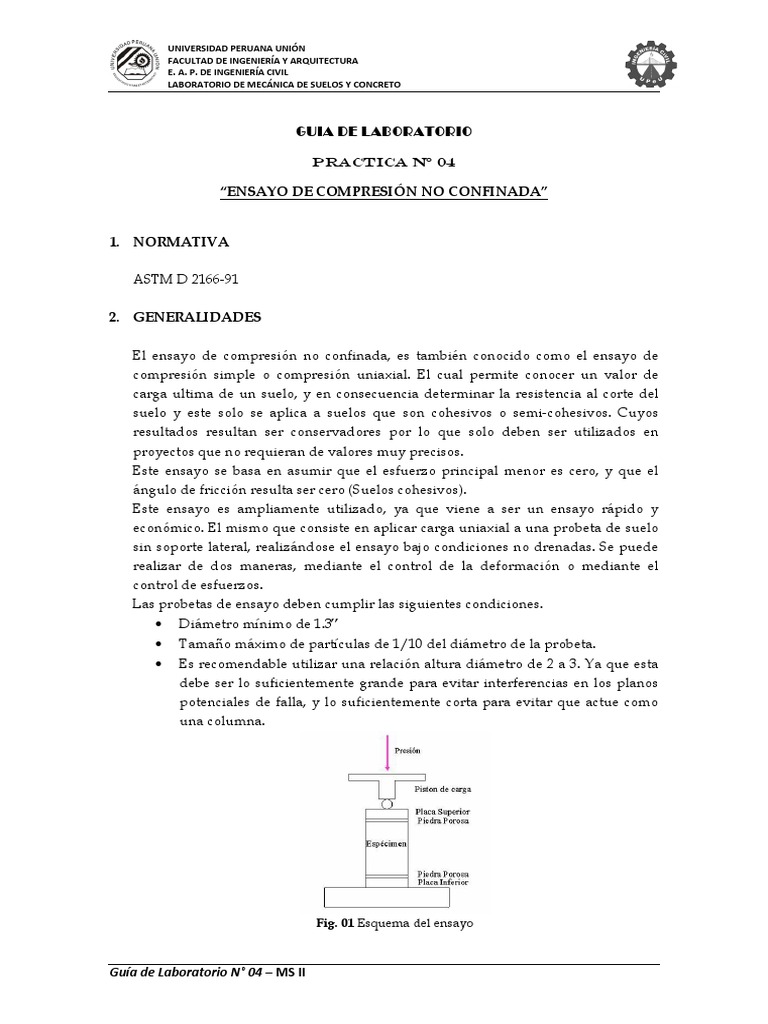 Practica #04 Ensayo de Compresión Simple Lmsii Upeu | PDF | Mecánica de ...