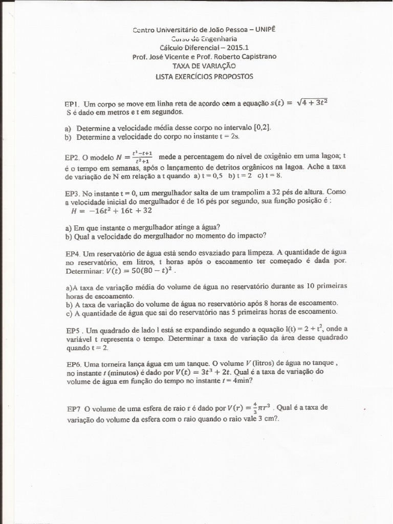 Lista de Exercícios | PDF