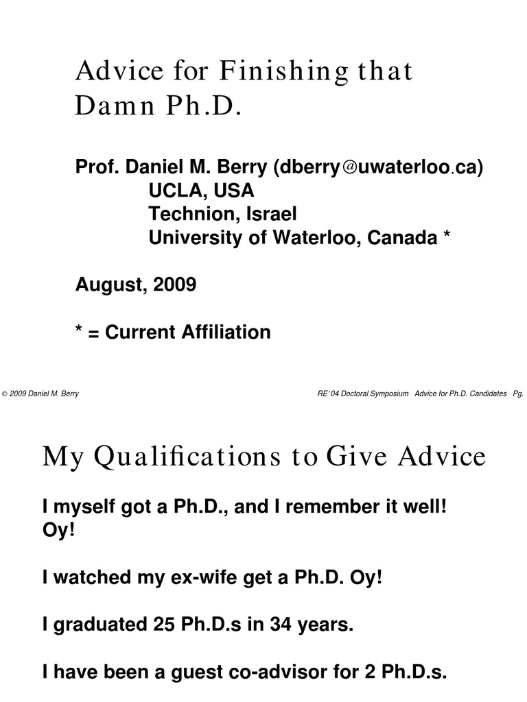 Advice For Finishing That Damn PH.D | PDF | Doctor Of Philosophy | Force