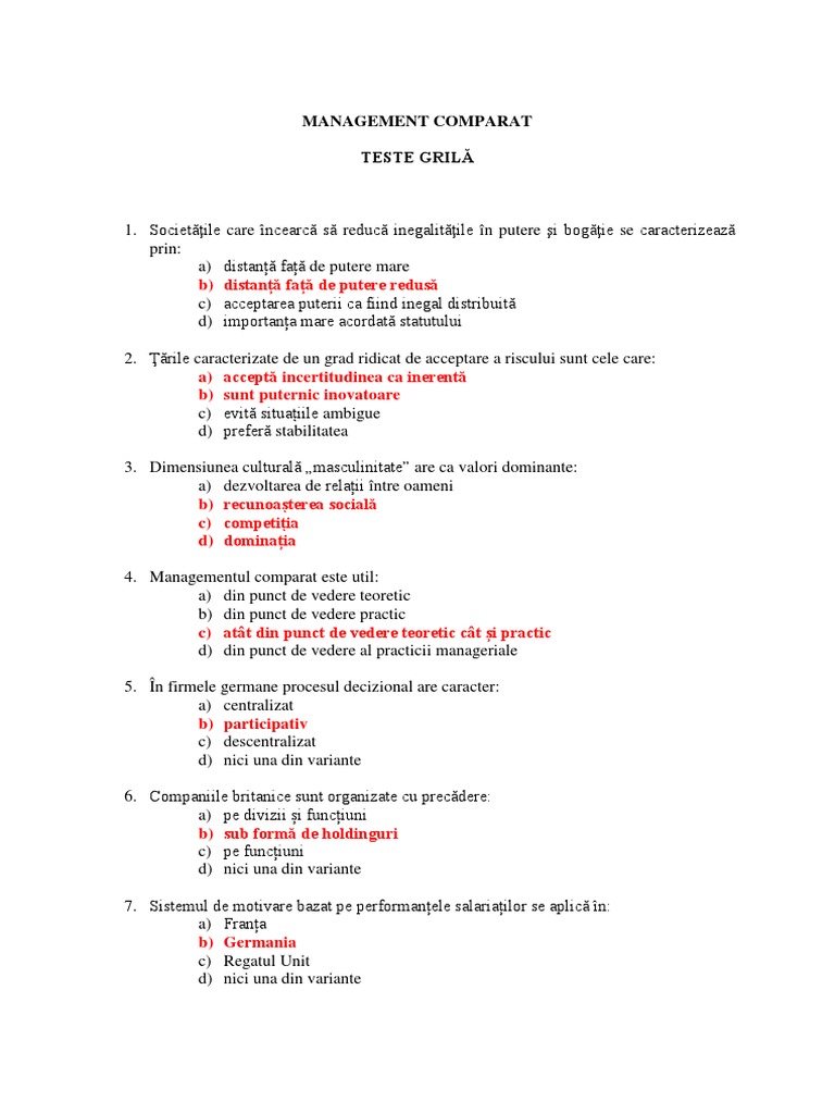 Grile Management Comparat | PDF
