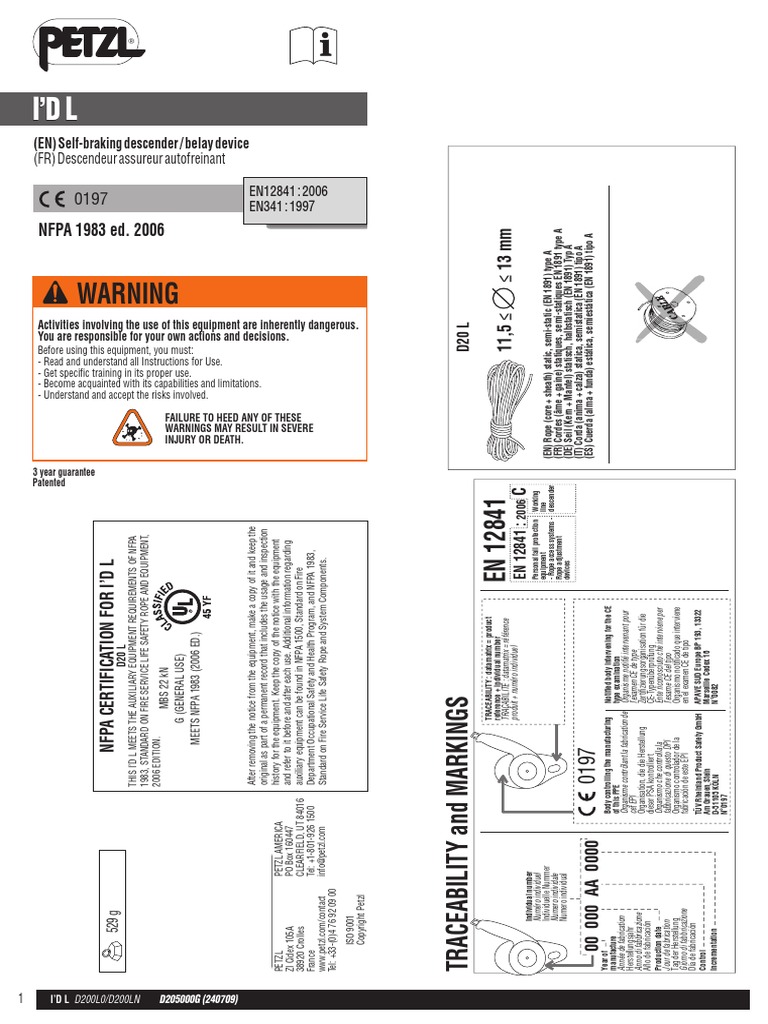 Ficha_Tecnica_Petzl_ID_L.pdf | Rope | Nature