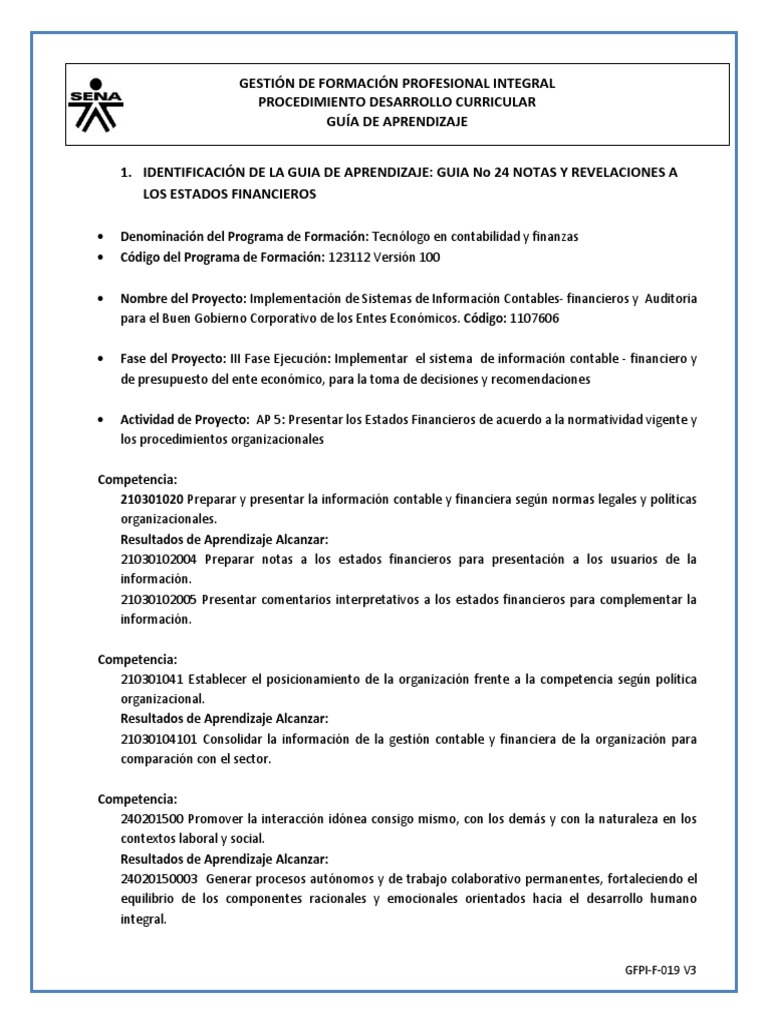 Guia 24 Notas Y Revelaciones A Los Estados Financieros Pdf Estado