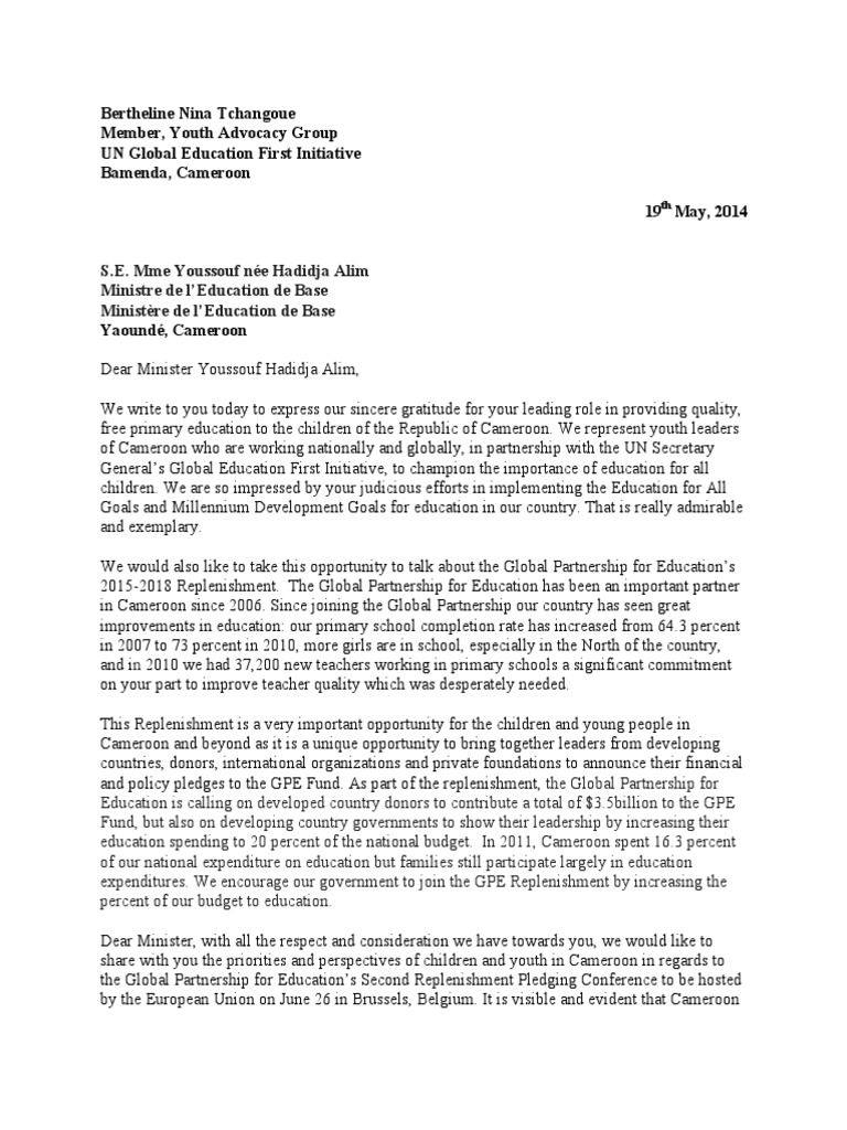 Youth Letter To The Minister of Basic Education-Cameroon | PDF ...