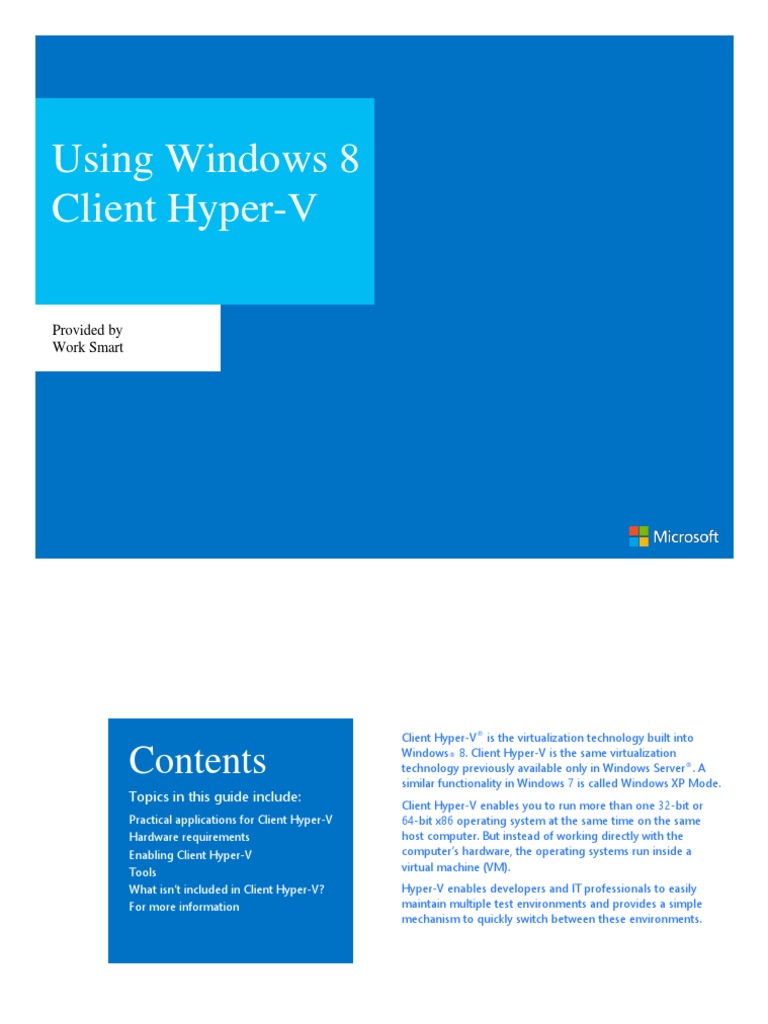 Using Windows 8 Client Hyper-V: Provided by Work Smart | PDF | Hyper V ...