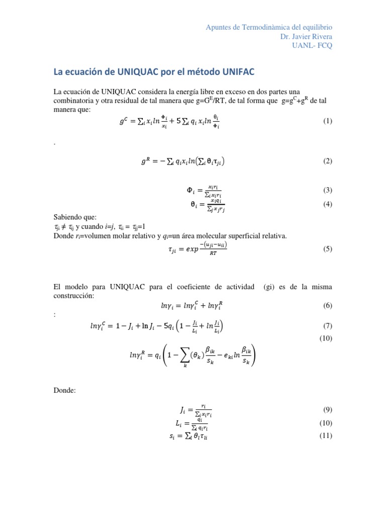 Eucación UNIQUAC | PDF | Ciencias fisicas | Química