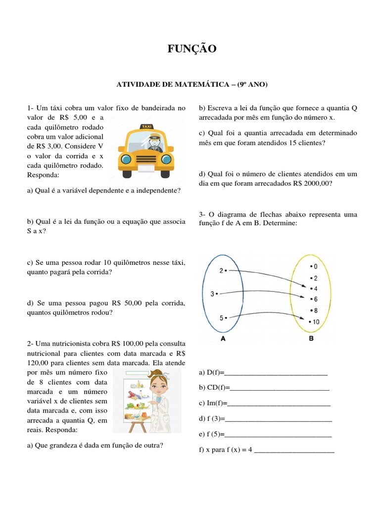 Atividade Função 9º Ano Função Matemática Equações