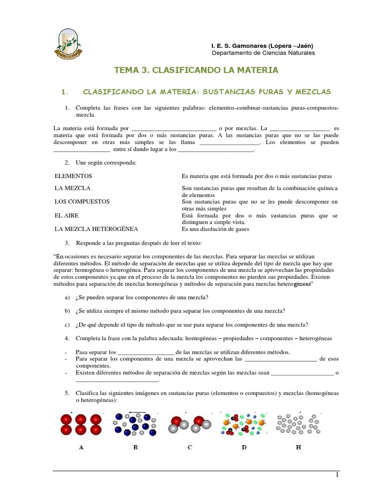 Tema 3. Clasificando La Materia | PDF | Mezcla | Teoría de sustancias