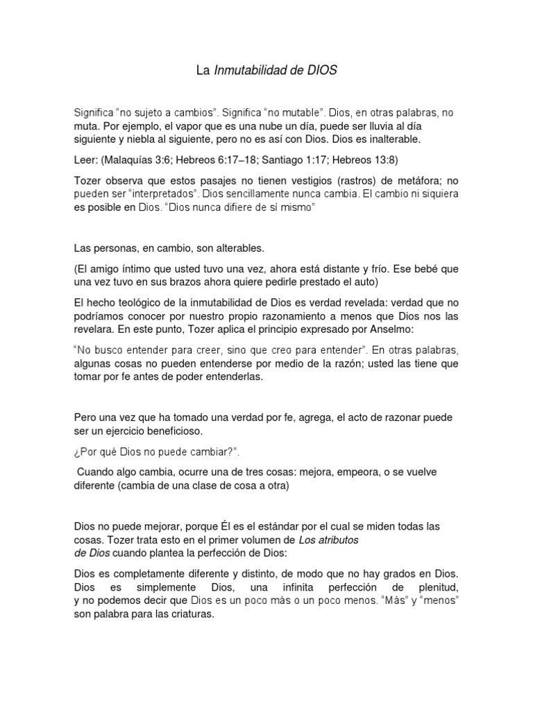 La Inmutabilidad de DIOS | PDF | espíritu Santo | Dios