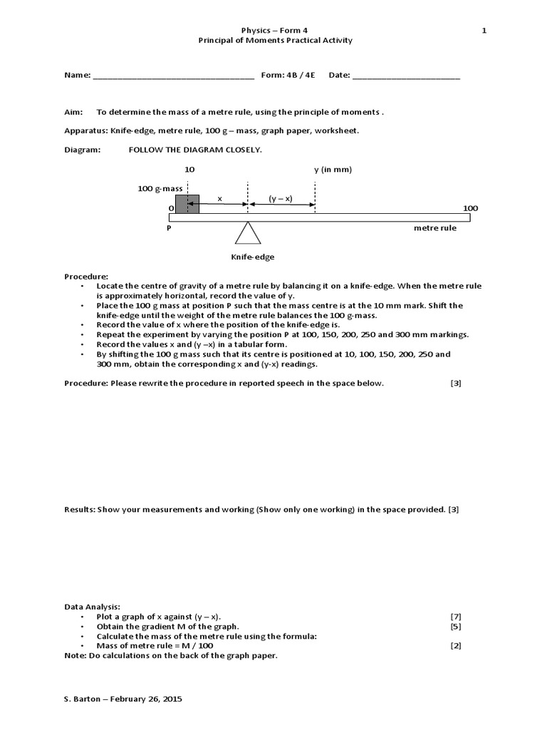 Principle of Moments Practical Activity | PDF | Metre | Mass