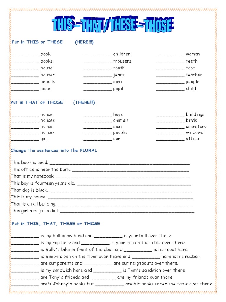 This That These Those Exercises for Kids | PDF