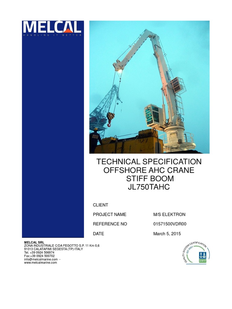 05 Melcal Crane Specification | PDF | Crane (Machine) | Pipe (Fluid ...