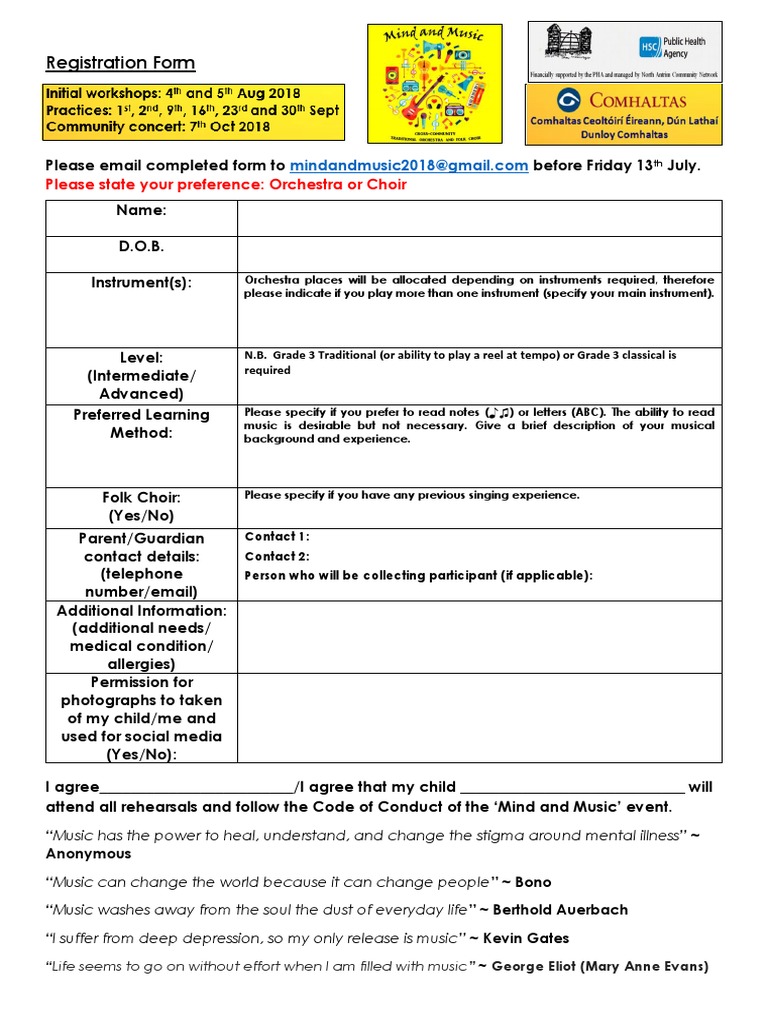 Mind and Music Registration Form | PDF | Poetry