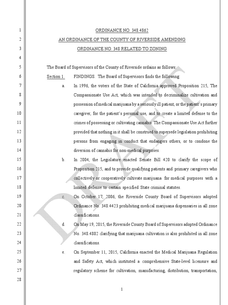 Draft Cannabis Ordinance For Unincorporated Riverside County | PDF ...