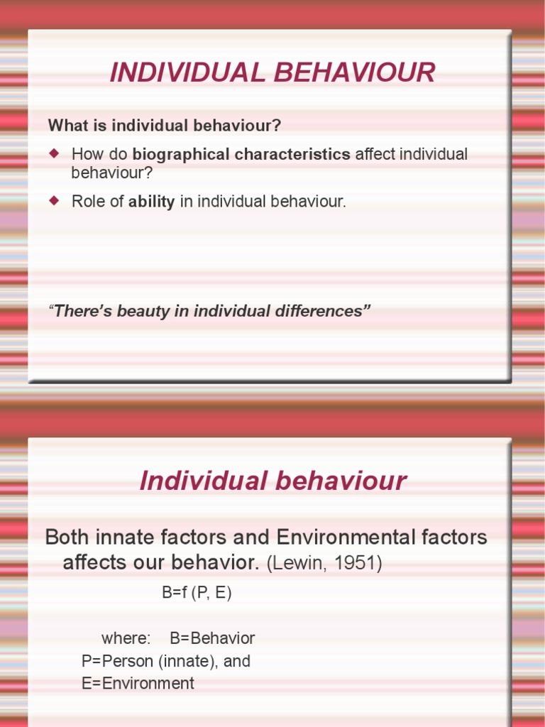 What Is Individual Behaviour? | PDF | Classical Conditioning ...