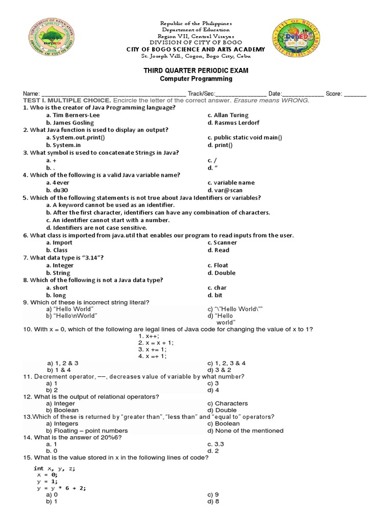 Java Programming 3rd Quarter | PDF | C (Programming Language) | Boolean Data Type