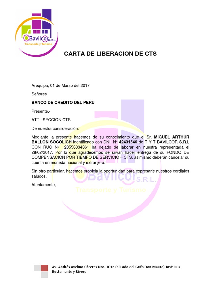 Carta de Liberacion de Cts | PDF
