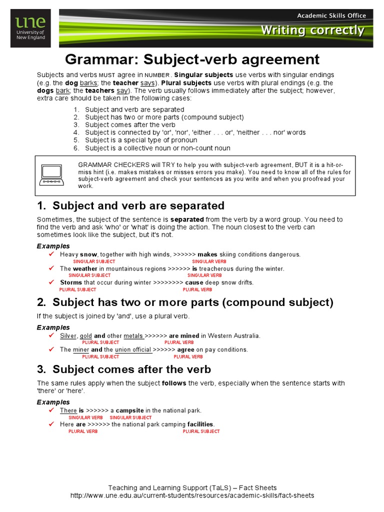 WC Grammar Subject Verb Agreement | PDF | Grammatical Number | Subject ...