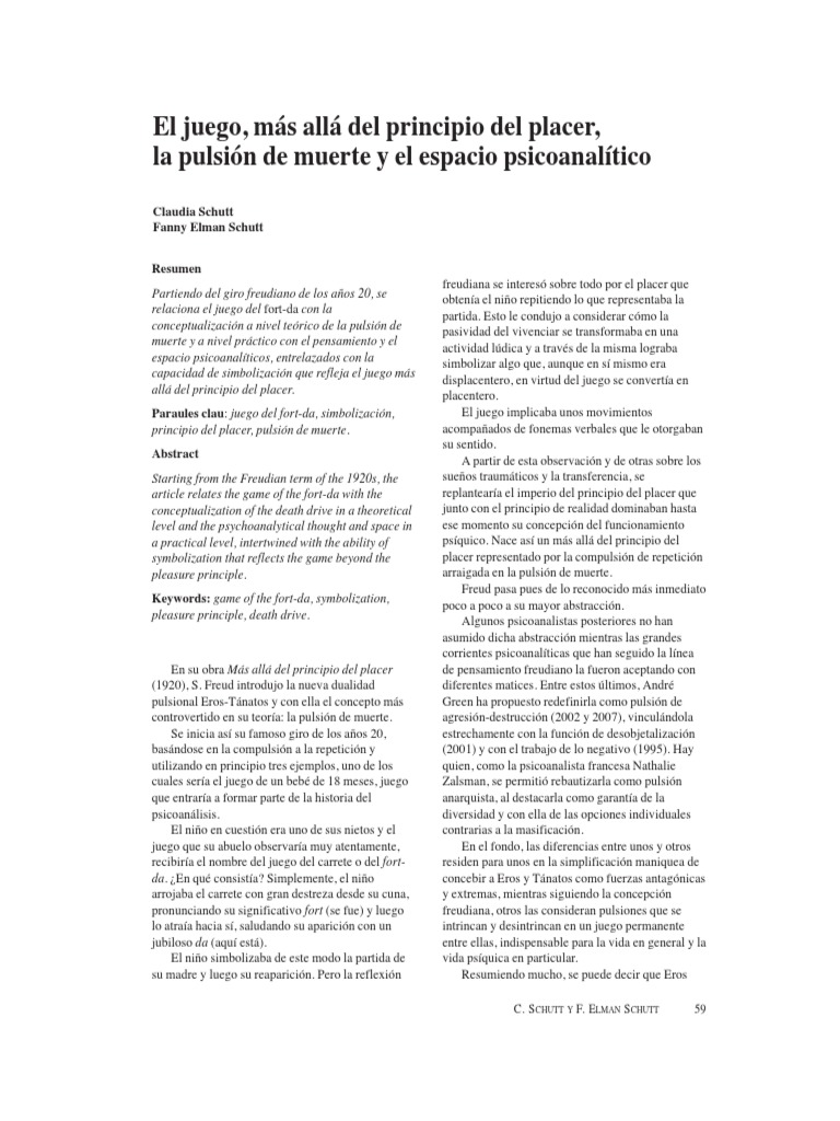 Fort Da y Pulsión de Muerte | PDF | Psicoanálisis | Sigmund Freud