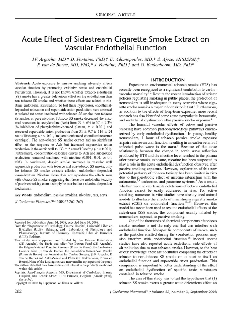 Acute Effect of Sidestream Cigarette Smoke Extract On Vascular ...