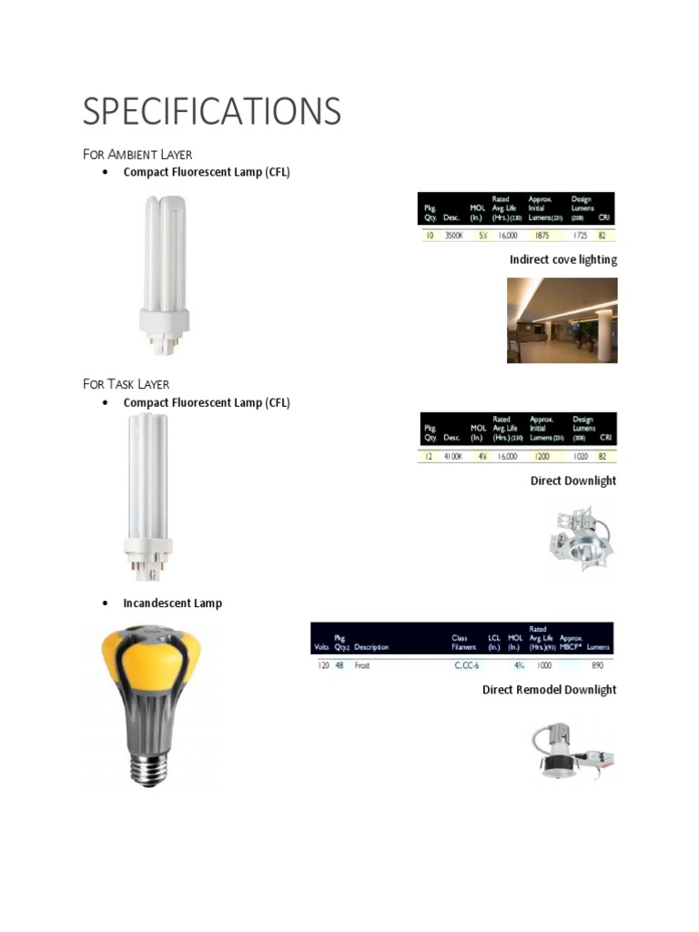 Some Lighting Specifications | PDF | Compact Fluorescent Lamp | Lighting