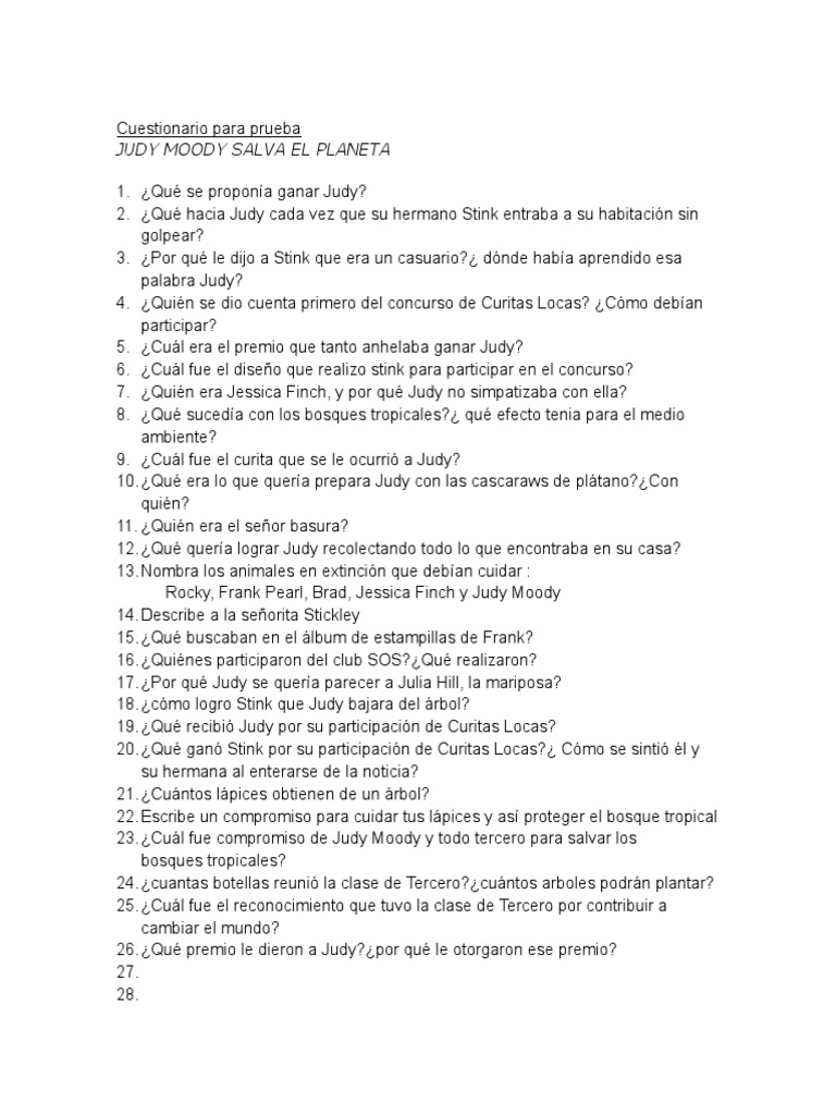 Cuestionario para Prueba | PDF | Ocio