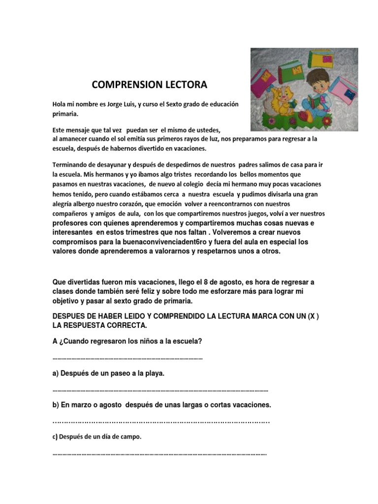 Lectura sobre el regreso a clases | PDF | Educación primaria