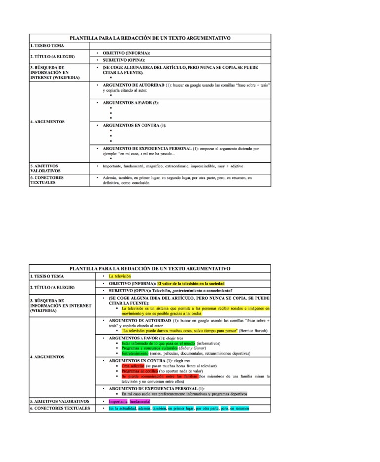 Plantilla para Escribir Un Texto Argumentativo | PDF
