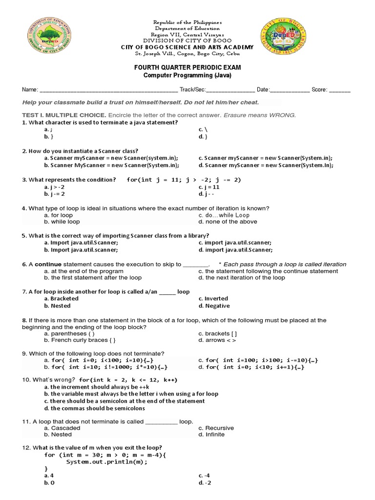 Java Programming 4th Quarter | PDF | Control Flow | C (Programming ...