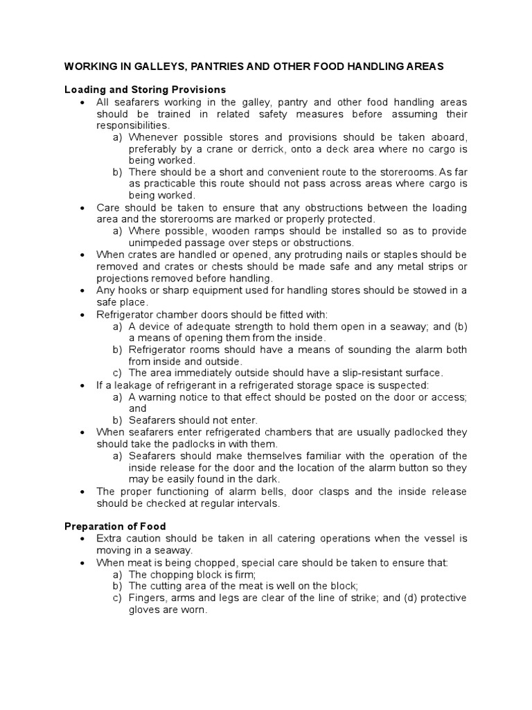 Working in Galleys, Pantries and Other Food Handling Areas | PDF ...