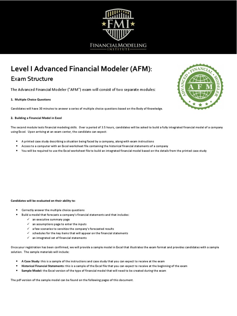 FMI Sample Model For AFM 2115 | PDF | Earnings Before Interest | Test ...