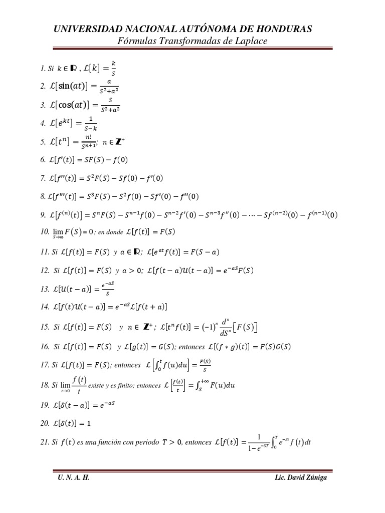 Formulas Transformada de Laplace PDF | PDF