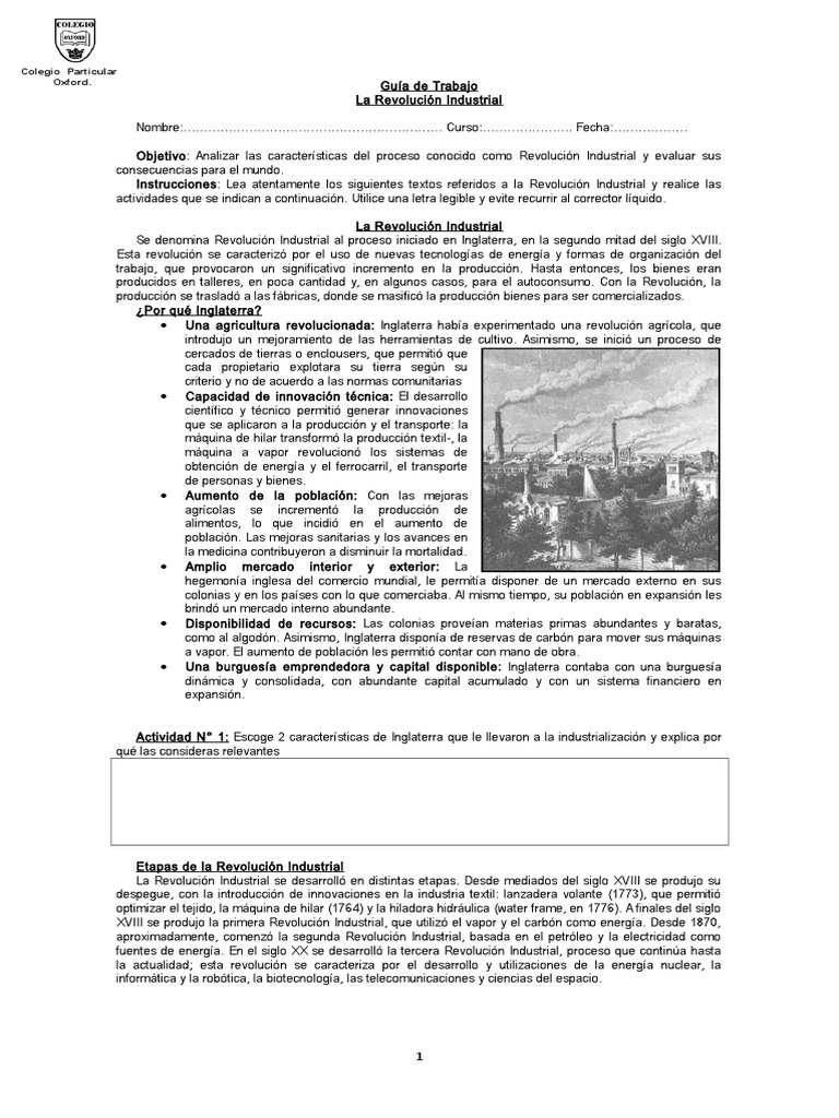 Actividades sobre la Revolución Industrial | PDF | Revolución ...