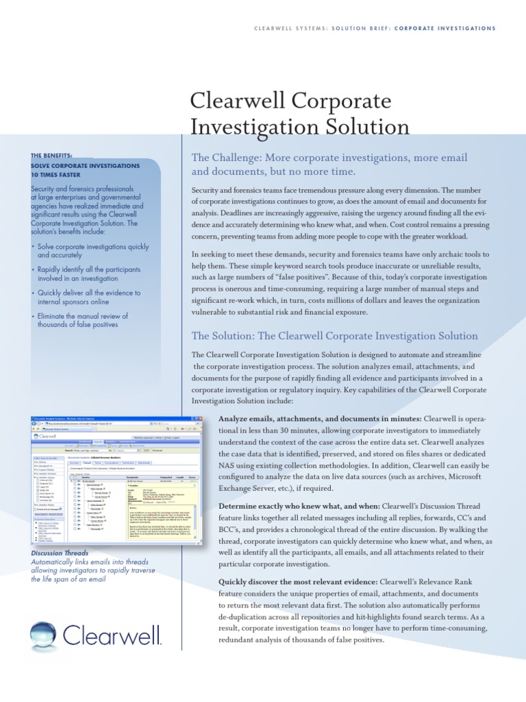 Clearwell Corporate Investigation Solution | PDF | Thread (Computing ...