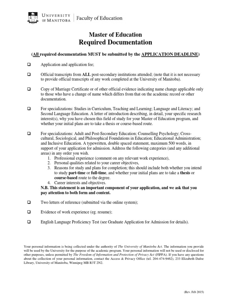 MEd Required Documents | PDF | University And College Admission ...