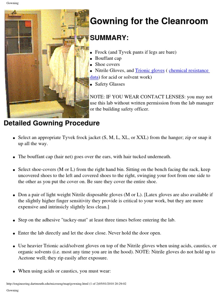 Cleanroom Gowning Procedures Guide | PDF | Glove | Clothing