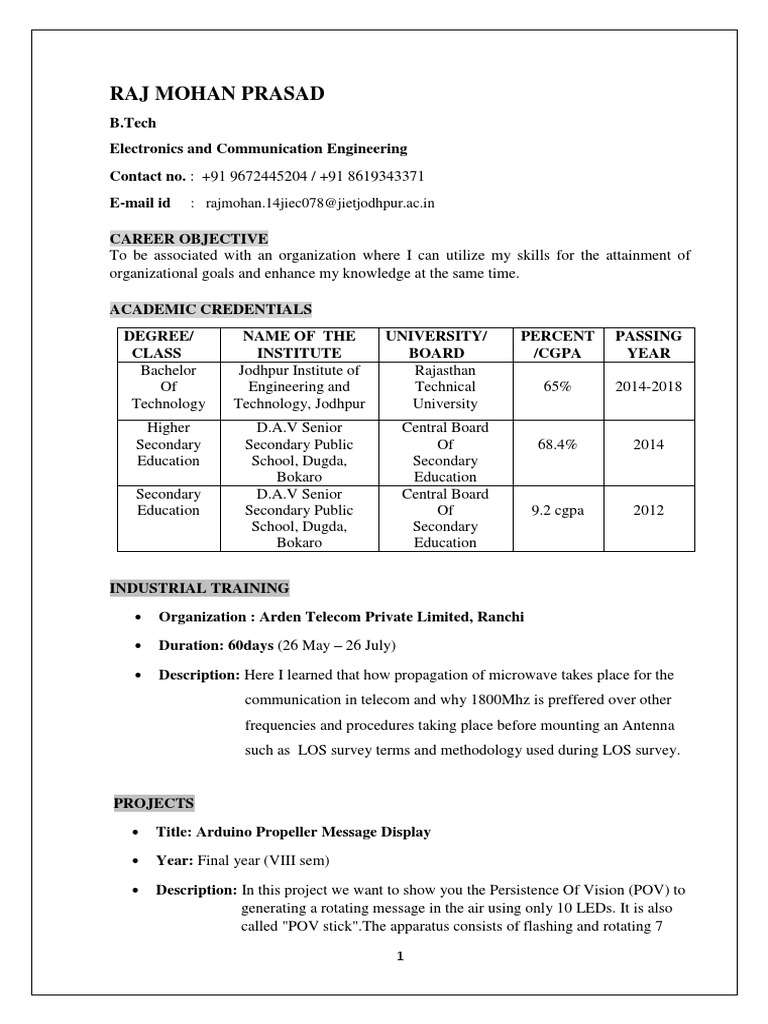 Raj Mohan Prasad Latest Resume | PDF