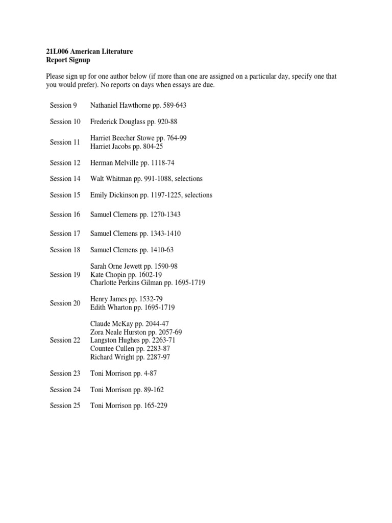 American Literature Report Signup Guide | PDF