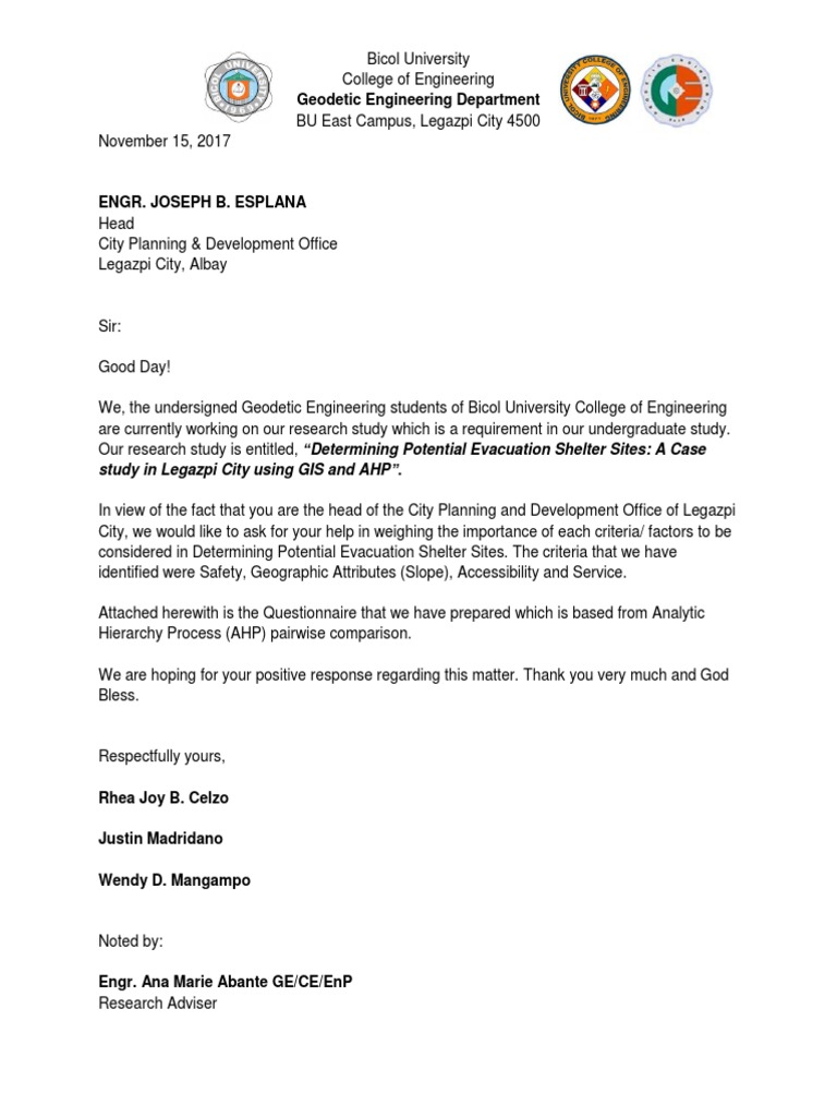 Questionnaire Letter | PDF