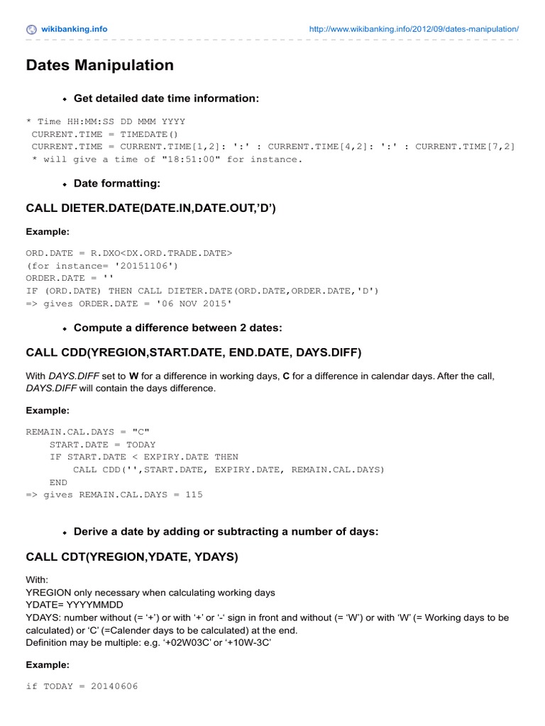 Wikibanking - Info Dates Manipulation | PDF