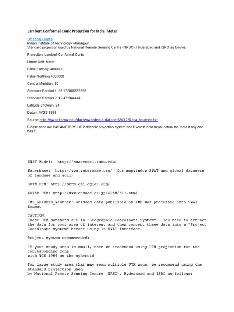 Lambert Conformal Conic Projection For India | PDF | Scientific ...