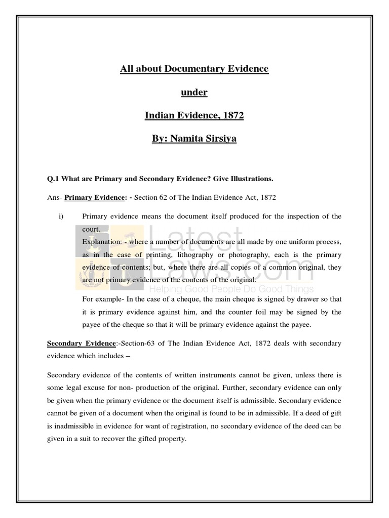 Understanding Documentary Evidence in India | PDF | Burden Of Proof ...