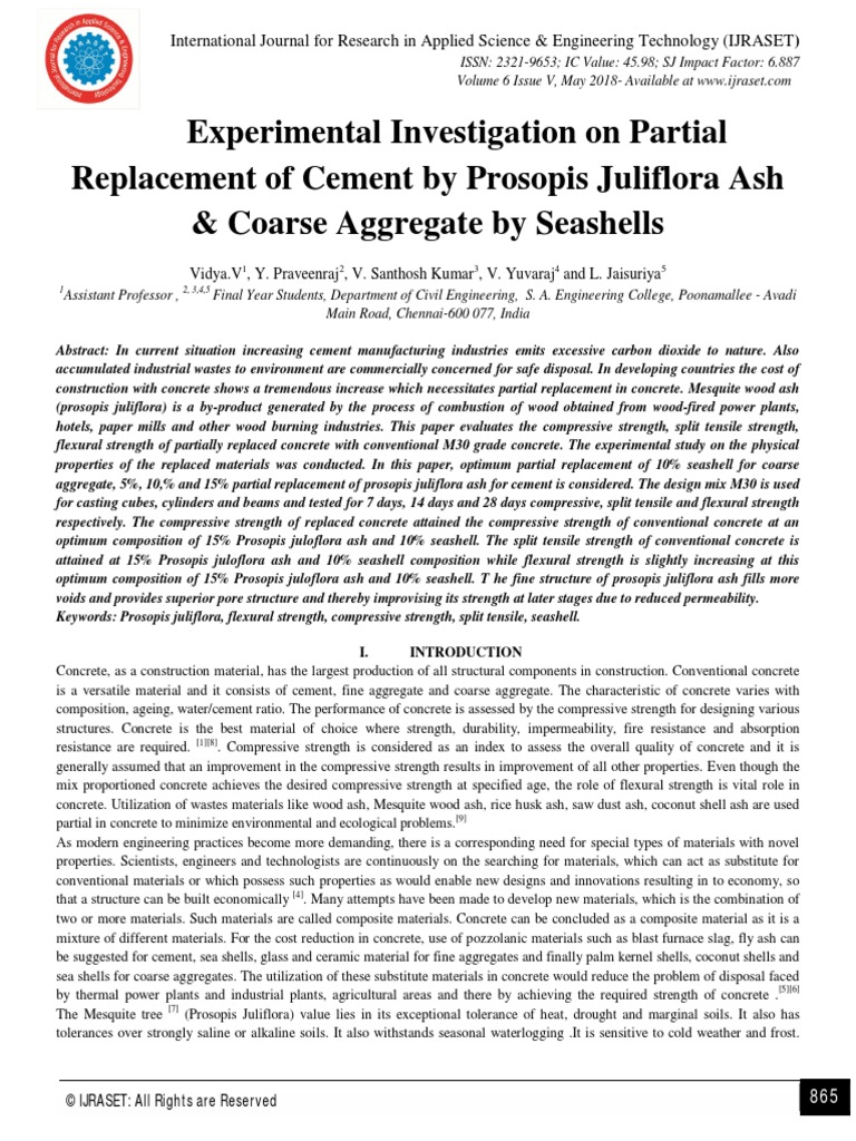 Experimental Investigation On Partial Replacement of Cement by Prosopis ...