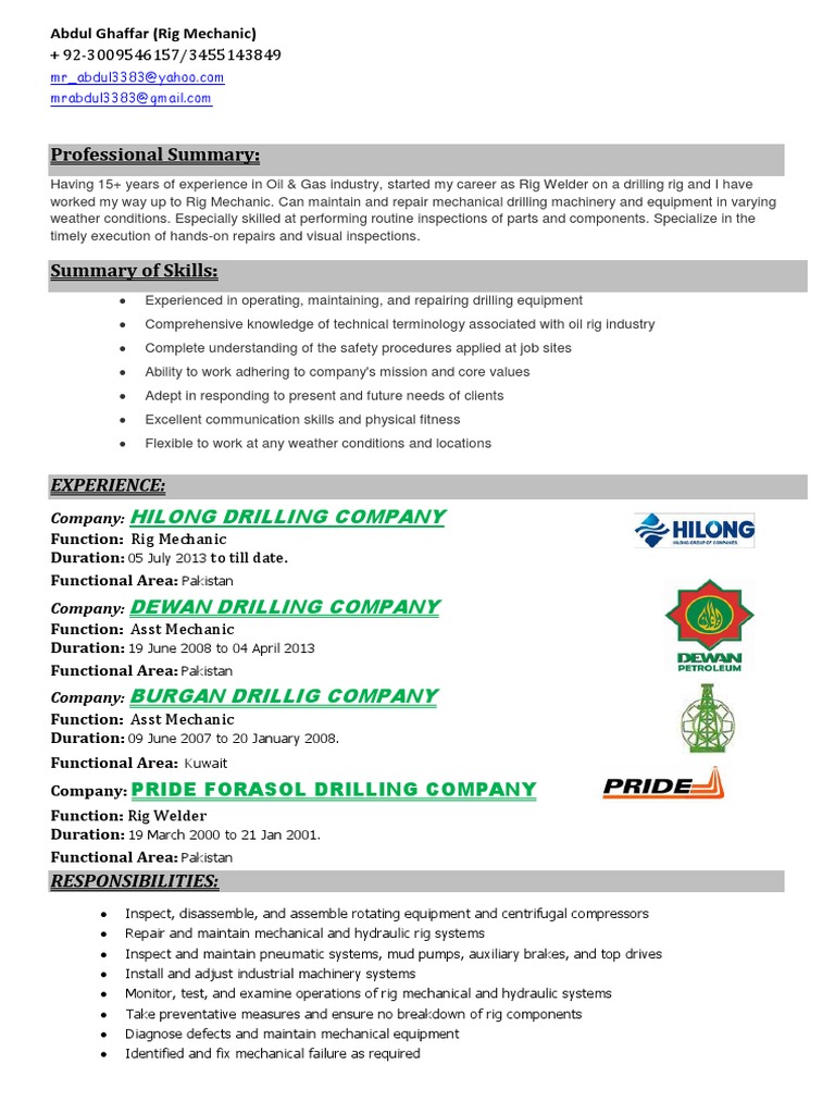Rig Mechanic | PDF | Drilling Rig | Oil Well