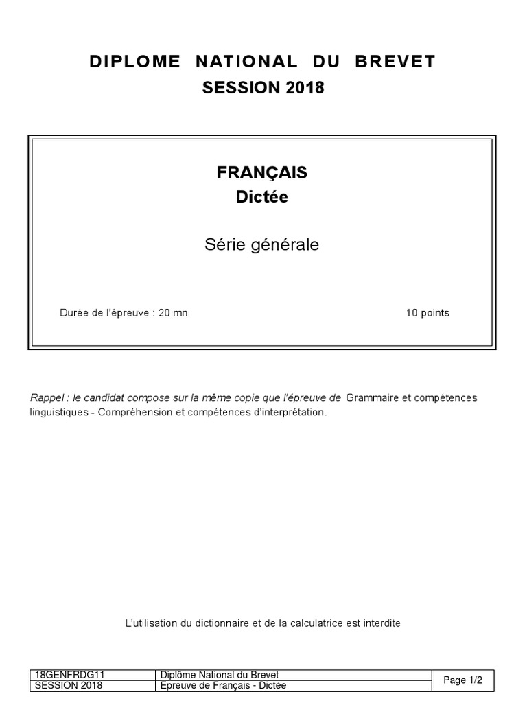 DNB Liban 2018 Francais-Dictee-Sujet | PDF