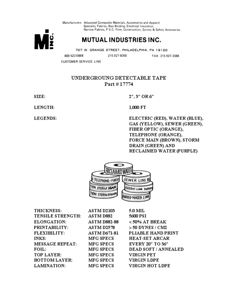Specifications for Detectable Underground Utility Marking Tape in ...